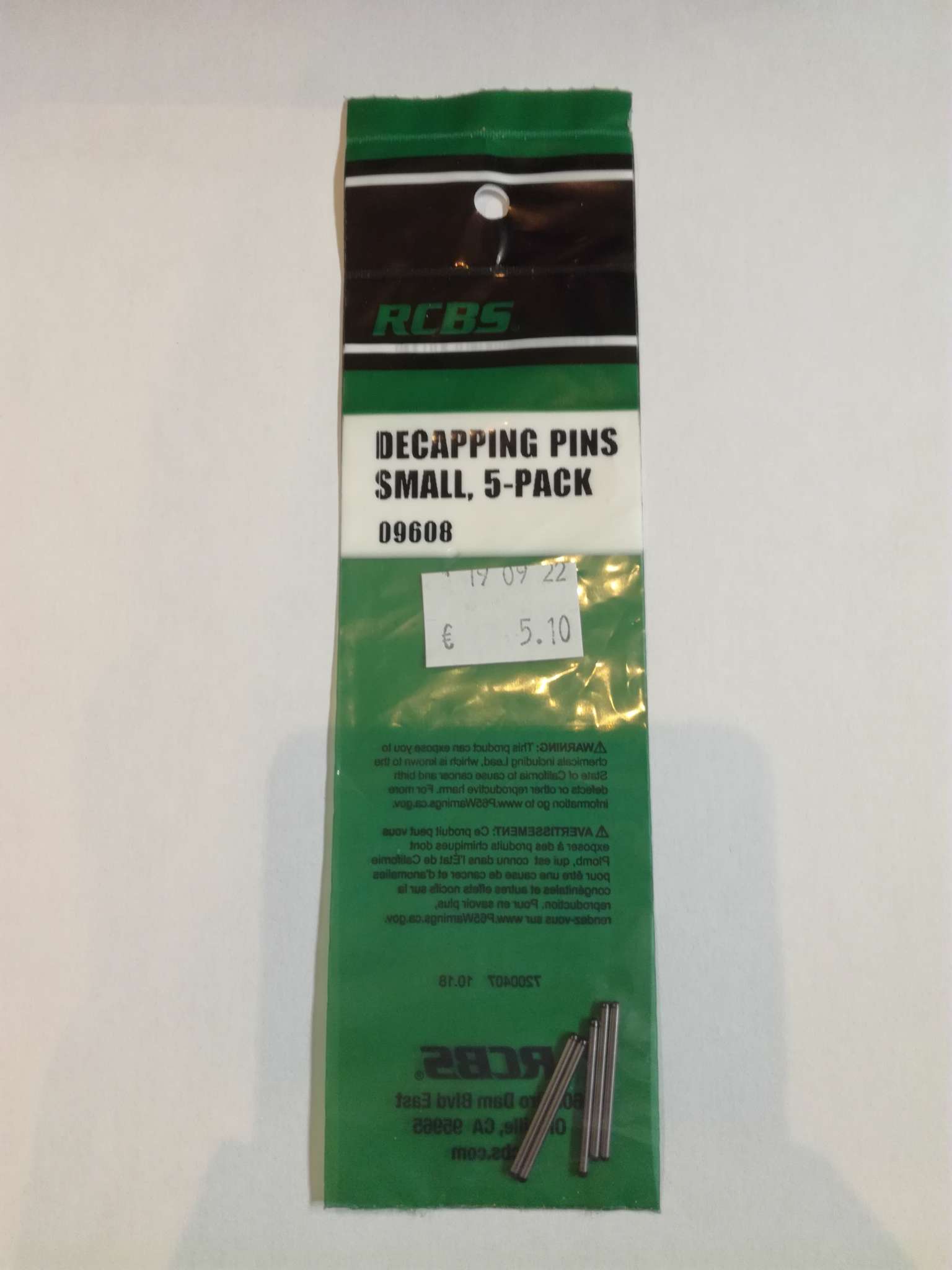 DECAPPING PIN 5-PACK SMALL, CAL 222 - Armurerie Vauban